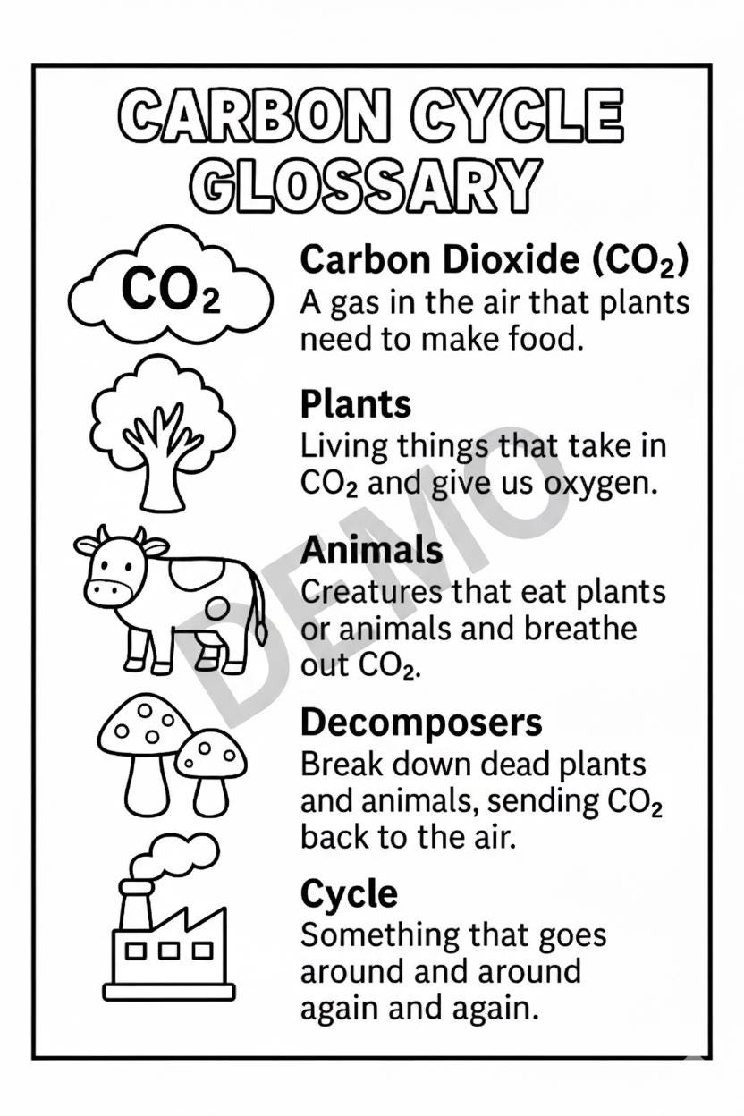 Carbon Cycle Coloring Page: Science Worksheet for Kids (PDF Download ...
