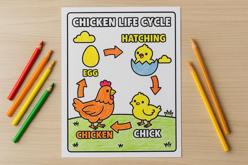 Chicken Life Cycle Diagram: Educational Worksheet + Glossary (PDF) - Etsy