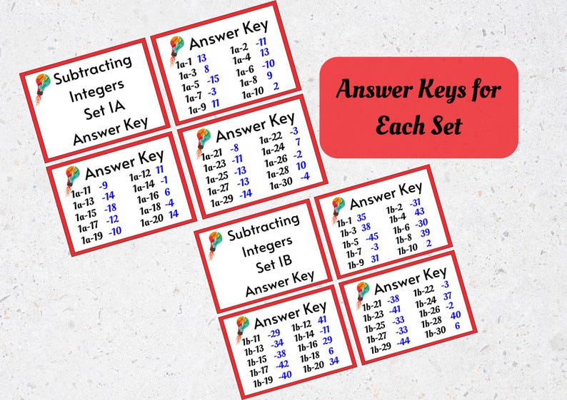Subtract Positive/negative Numbers, Flashcards (PDF Download Print) - Etsy