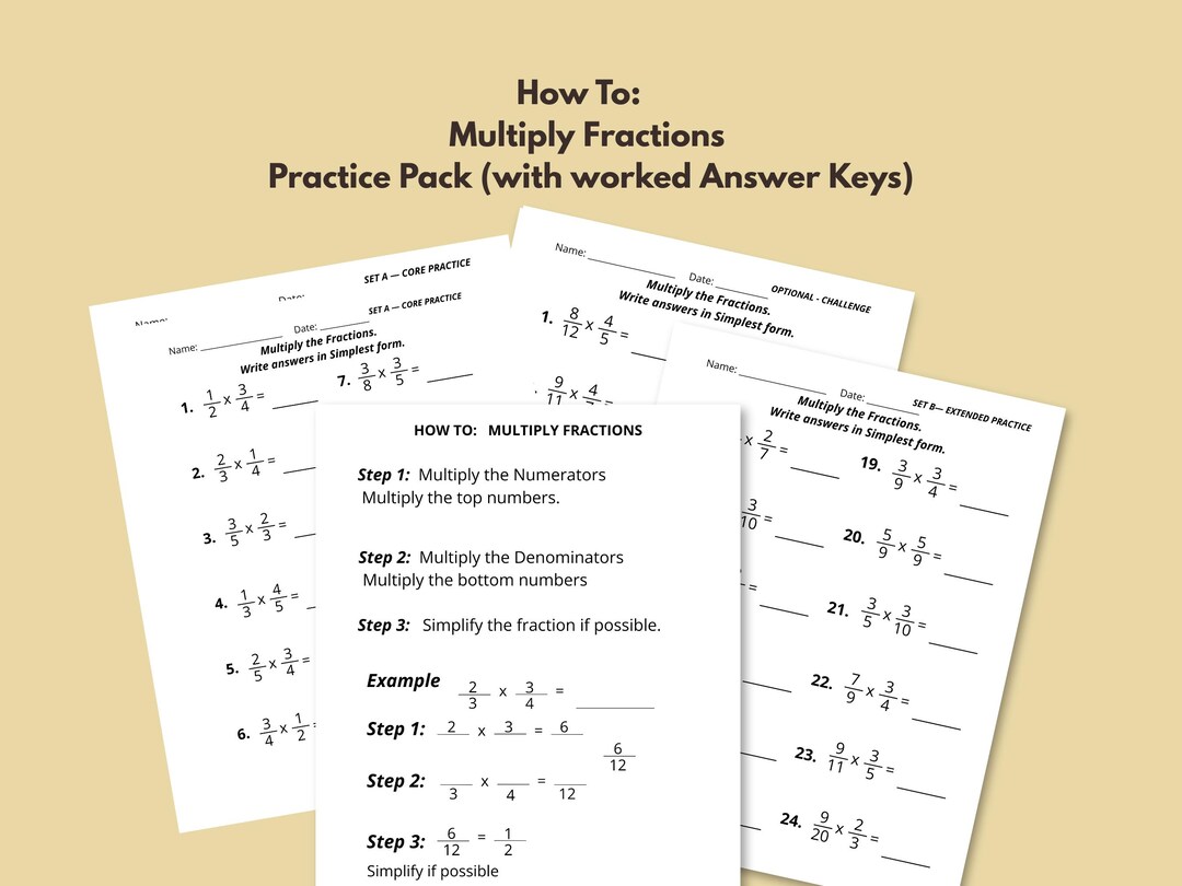 Multiply Fractions Practice Pack | Step-by-step Guide With Worked ...