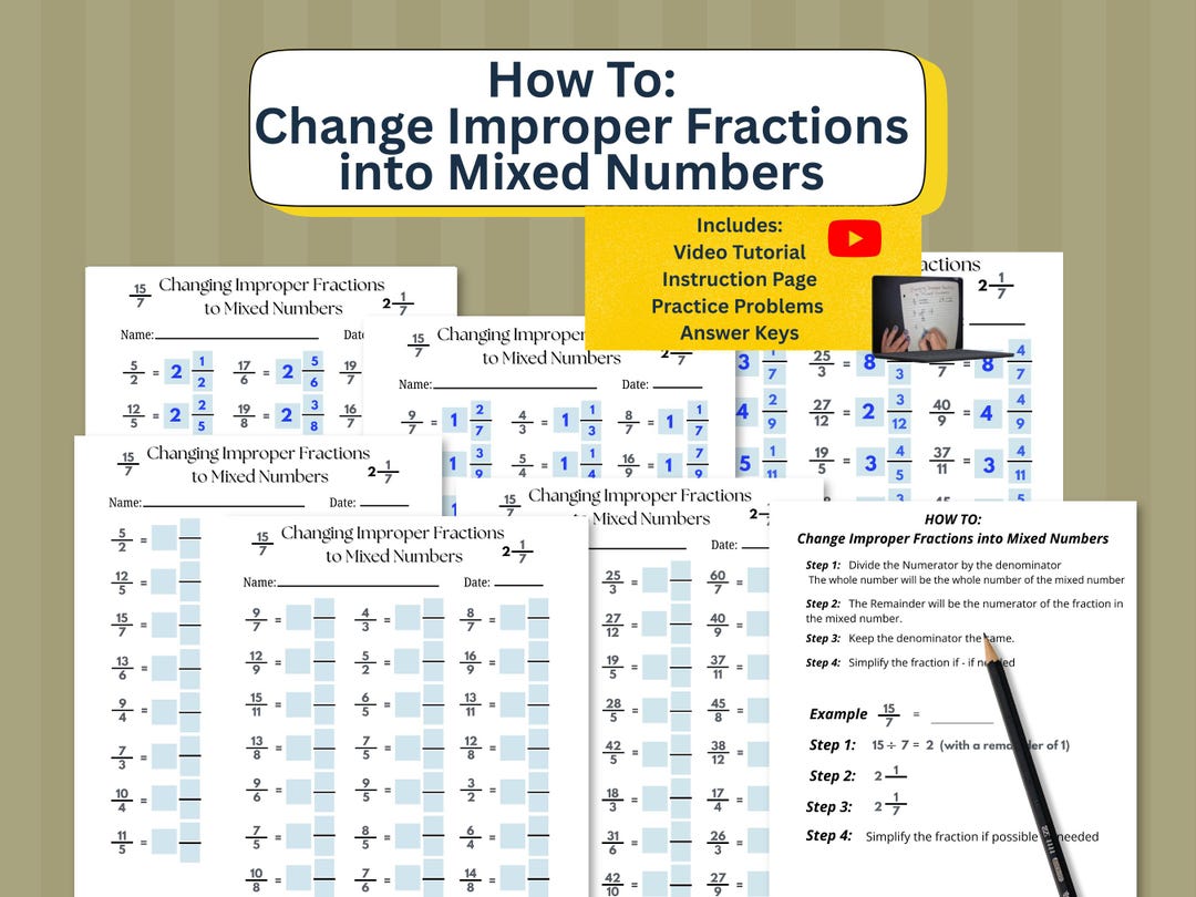 Changing Improper Fractions to Mixed Numbers | Step-by-step Guide ...