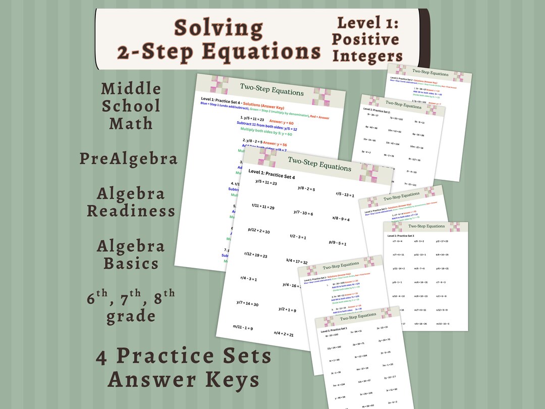 2-step Equations Worksheets: Middle School Math Practice (PDF Download ...