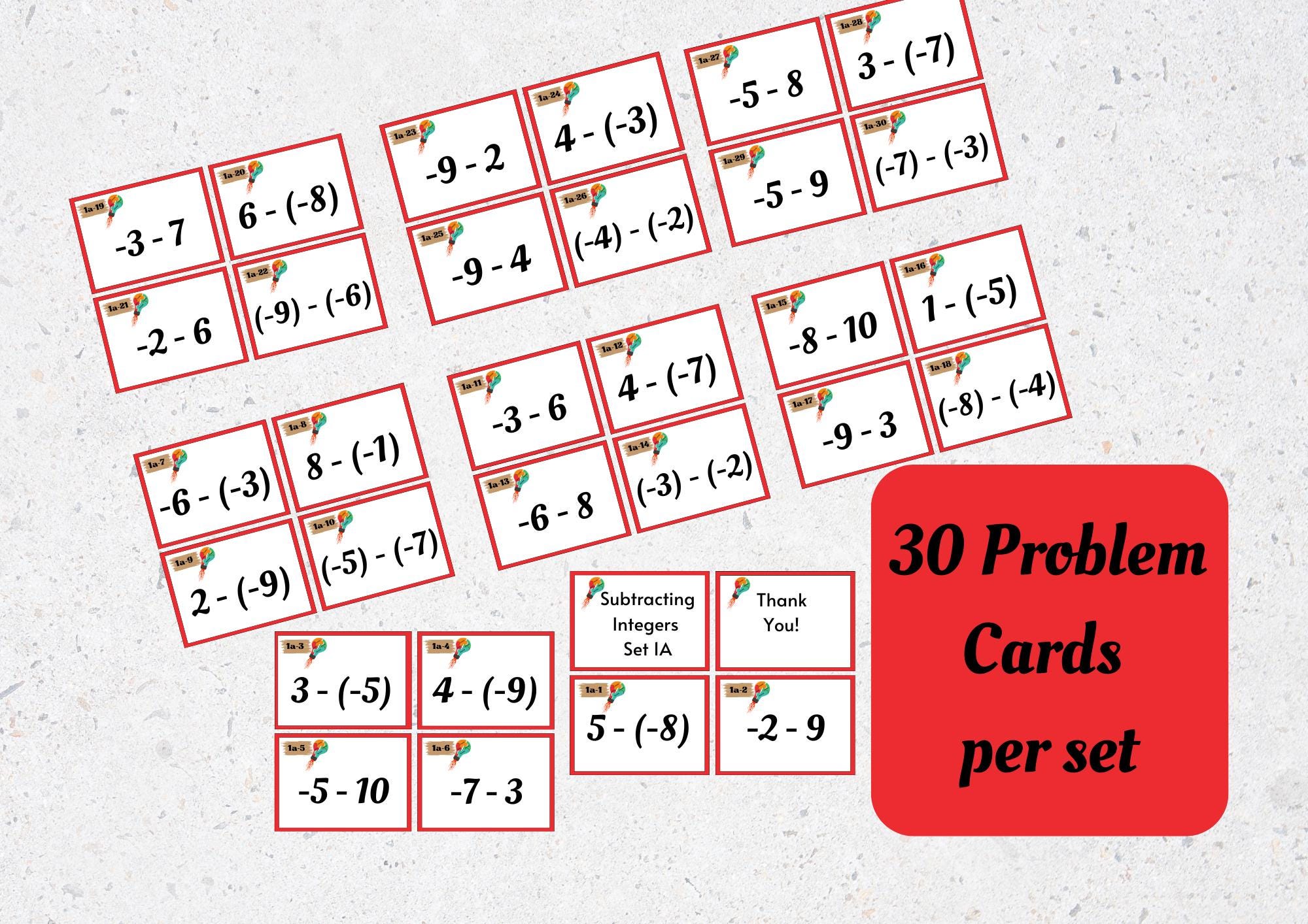Subtract Positive/negative Numbers, Flashcards (PDF Download Print) - Etsy
