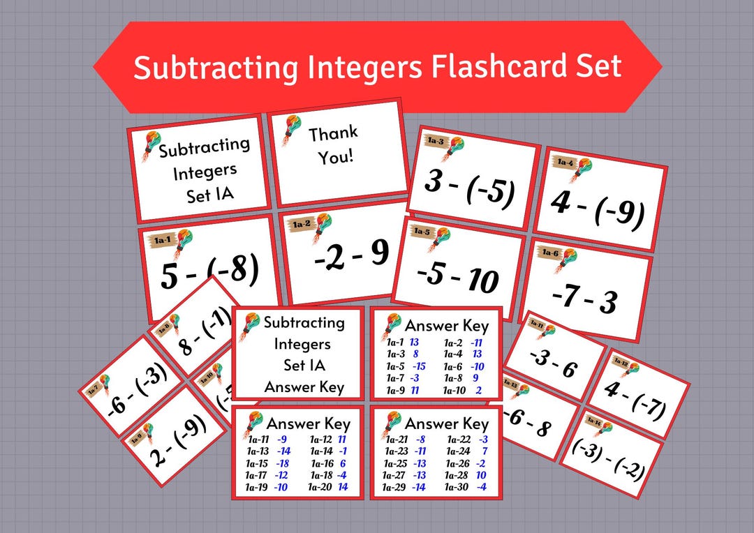 Subtract Positive/negative Numbers, Flashcards (PDF Download Print) - Etsy