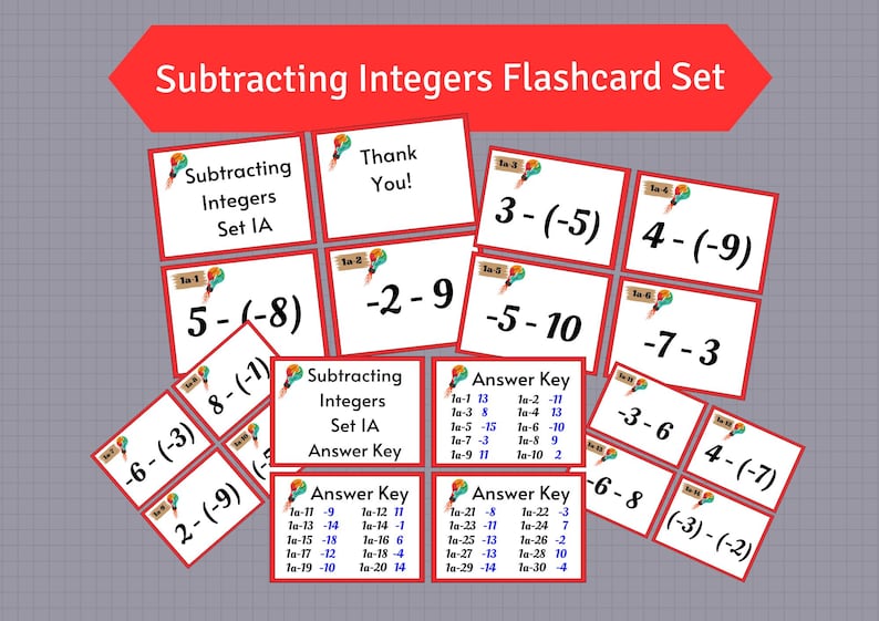 Subtract Positive/negative Numbers, Flashcards (PDF Download Print) - Etsy