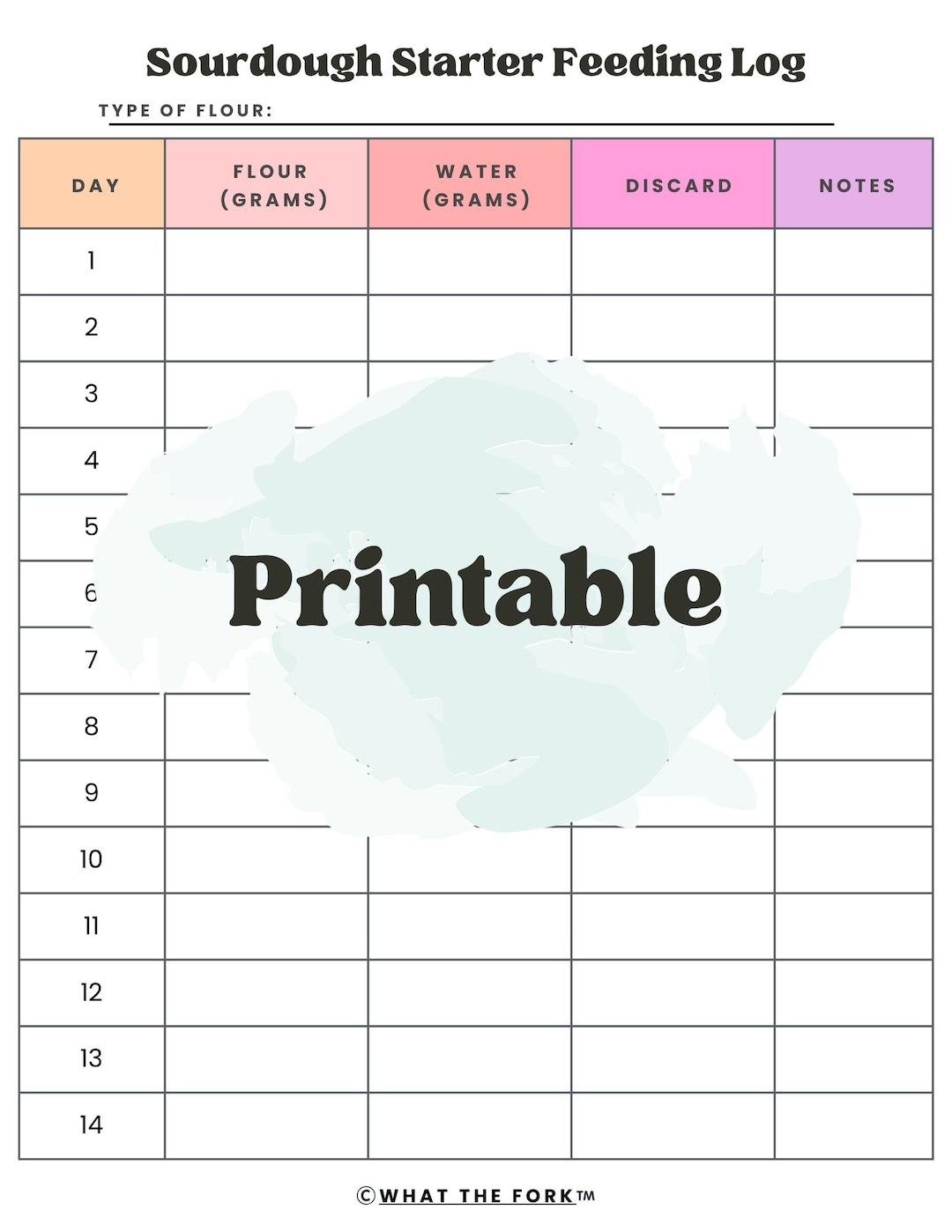 Sourdough Starter Feeding Log Printable Sourdough Feeding Schedule ...