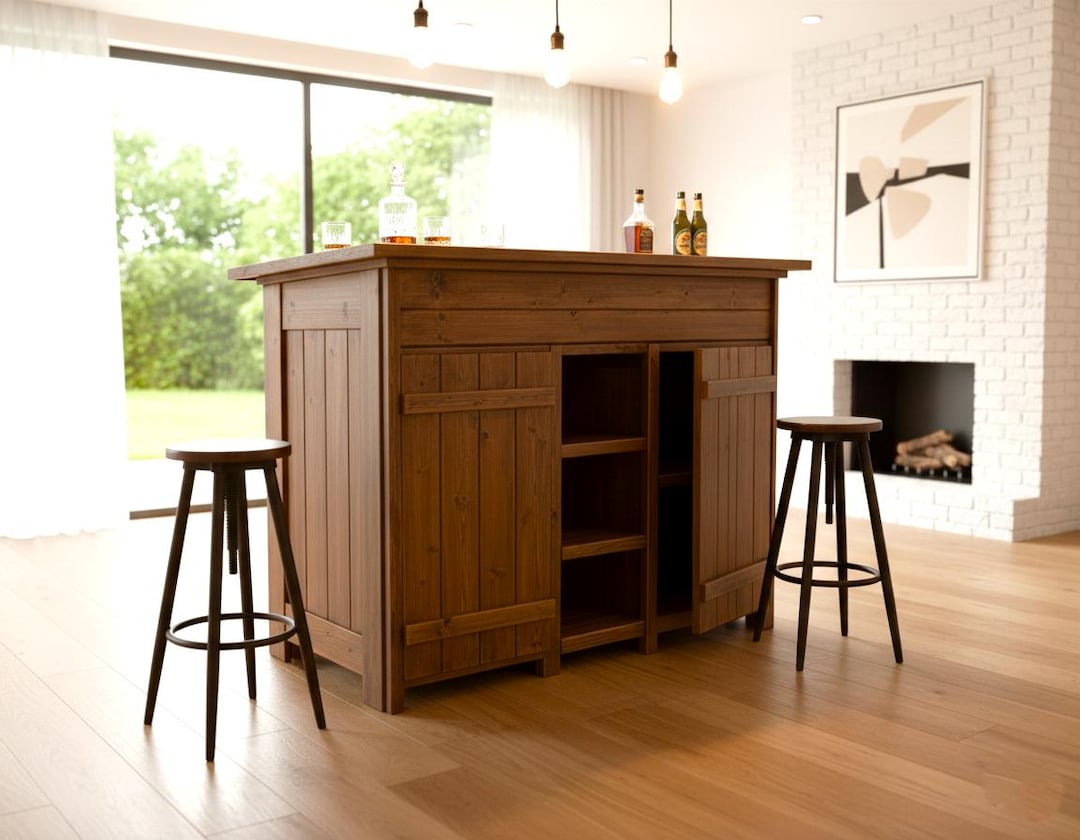 Indoor Home Bar & Storage Plans | Large DIY Kitchen Island Bar Counter ...
