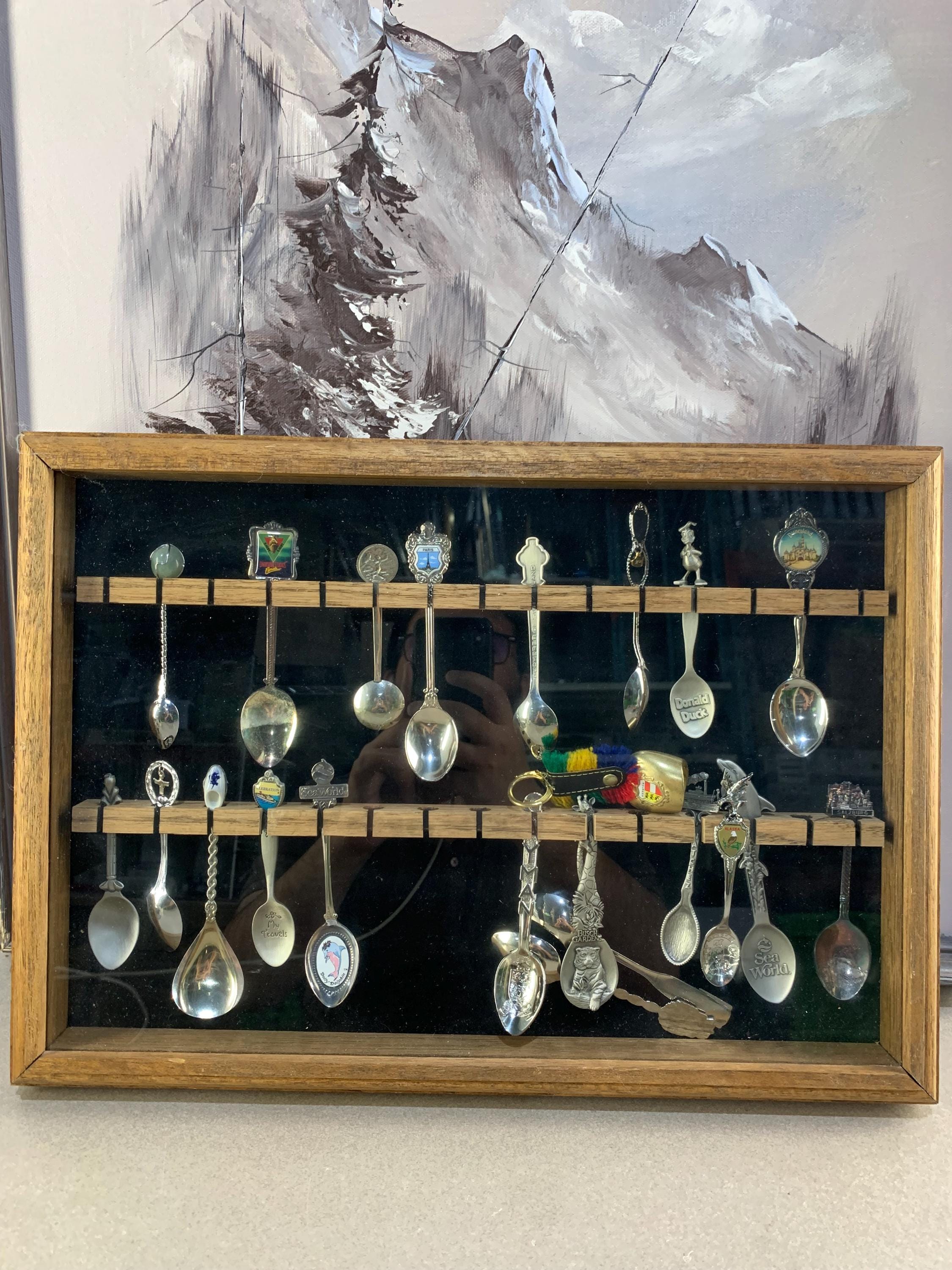 Vintage Souvenir Spoon Collection With Wooden Display Case (21 Spoons ...