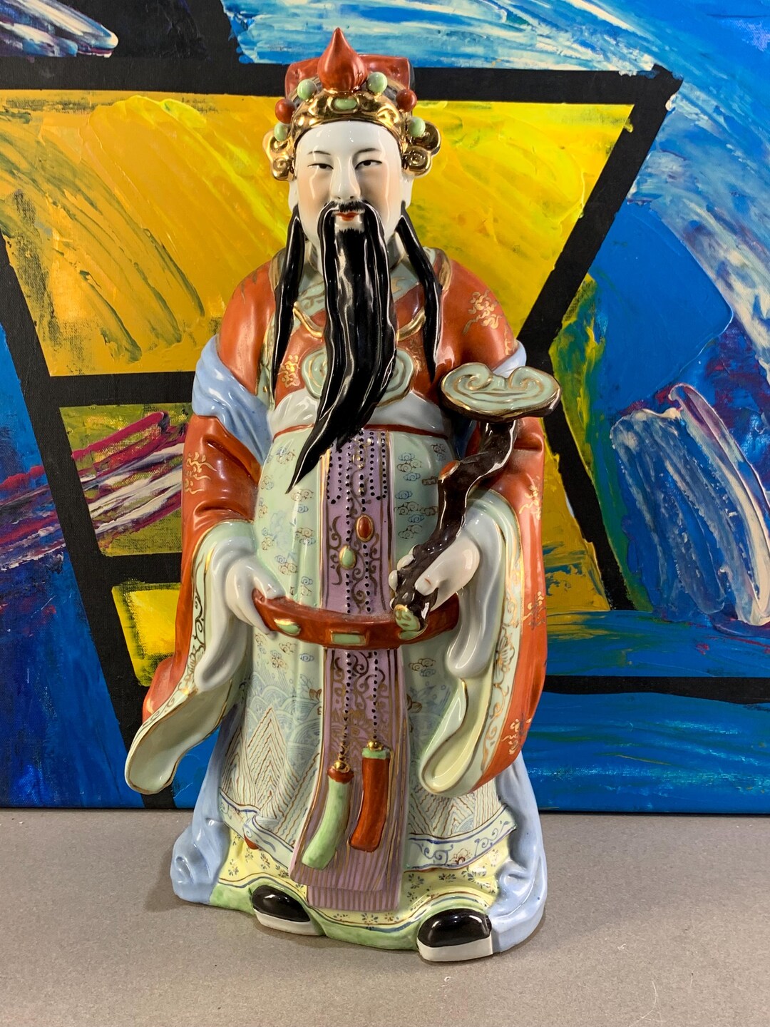 Antique 18" Chinese Lu Statue | Hand-painted Porcelain | Feng Shui Good ...