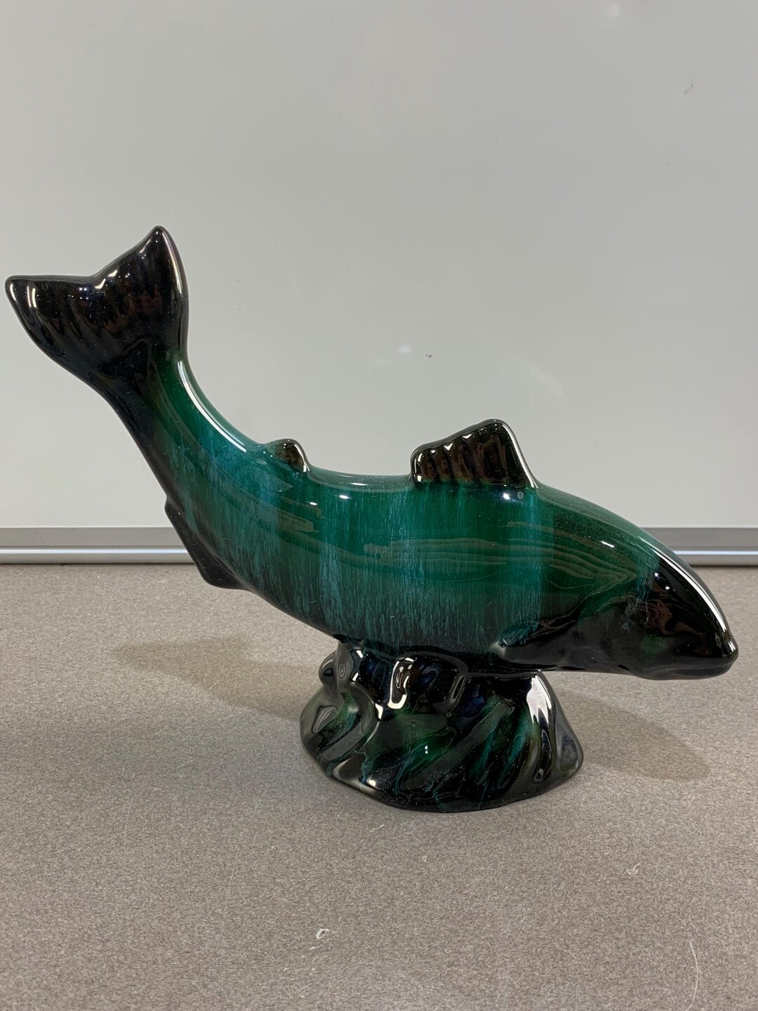 Vintage Blue Mountain Pottery Fish | 9" Leaping Salmon Figurine | Green ...
