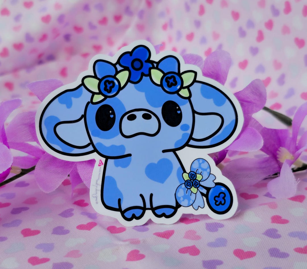 Kawaii Blueberry Cow Sticker | Pastel Vinyl Decal, Water Resistant - Etsy