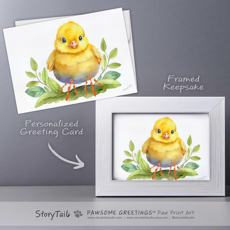 Easter Chick Paw Print Greeting Card Template | Spring Printable Pet ...