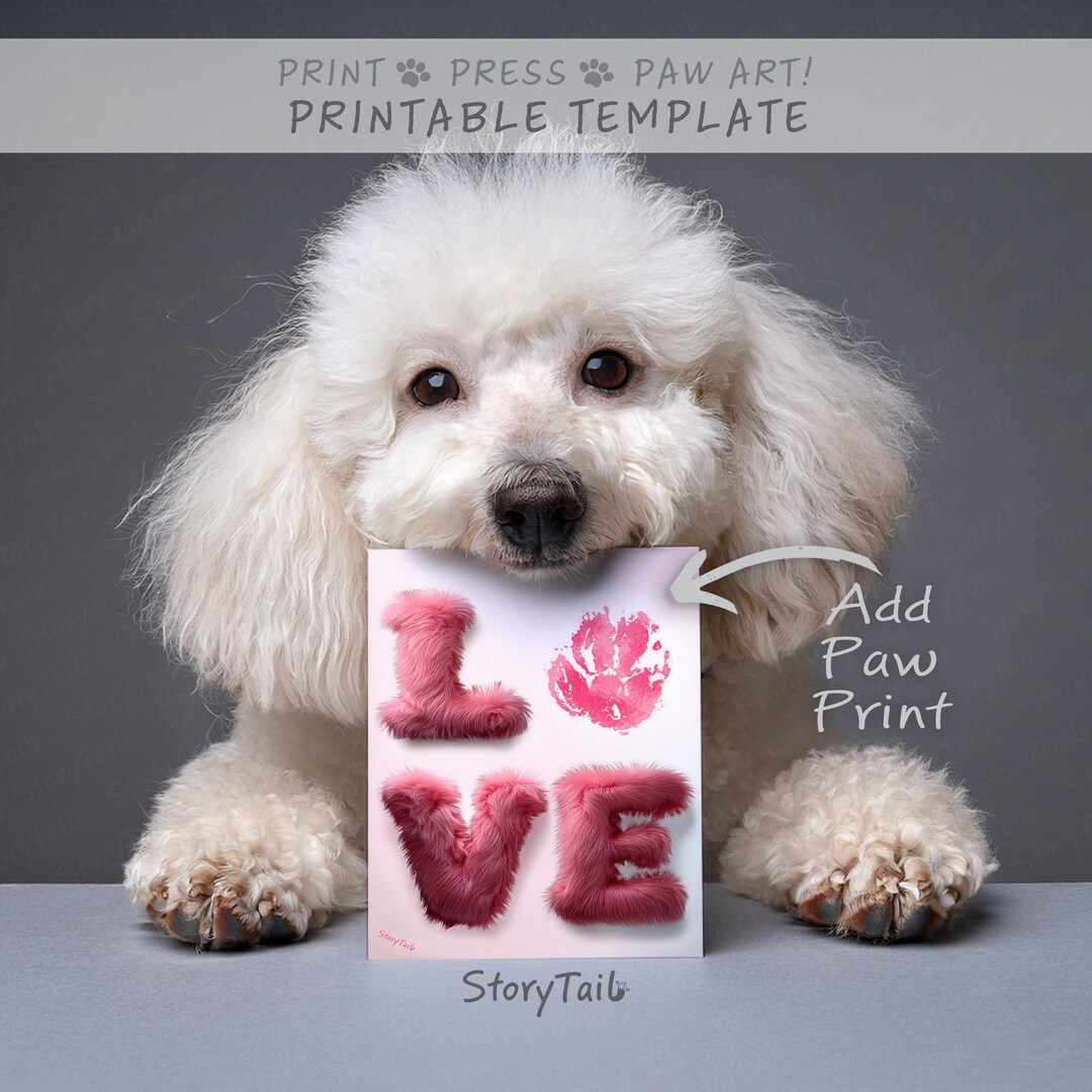 Love Paw Print Art Template | Valentine’s Day Anniversary Greeting Card ...