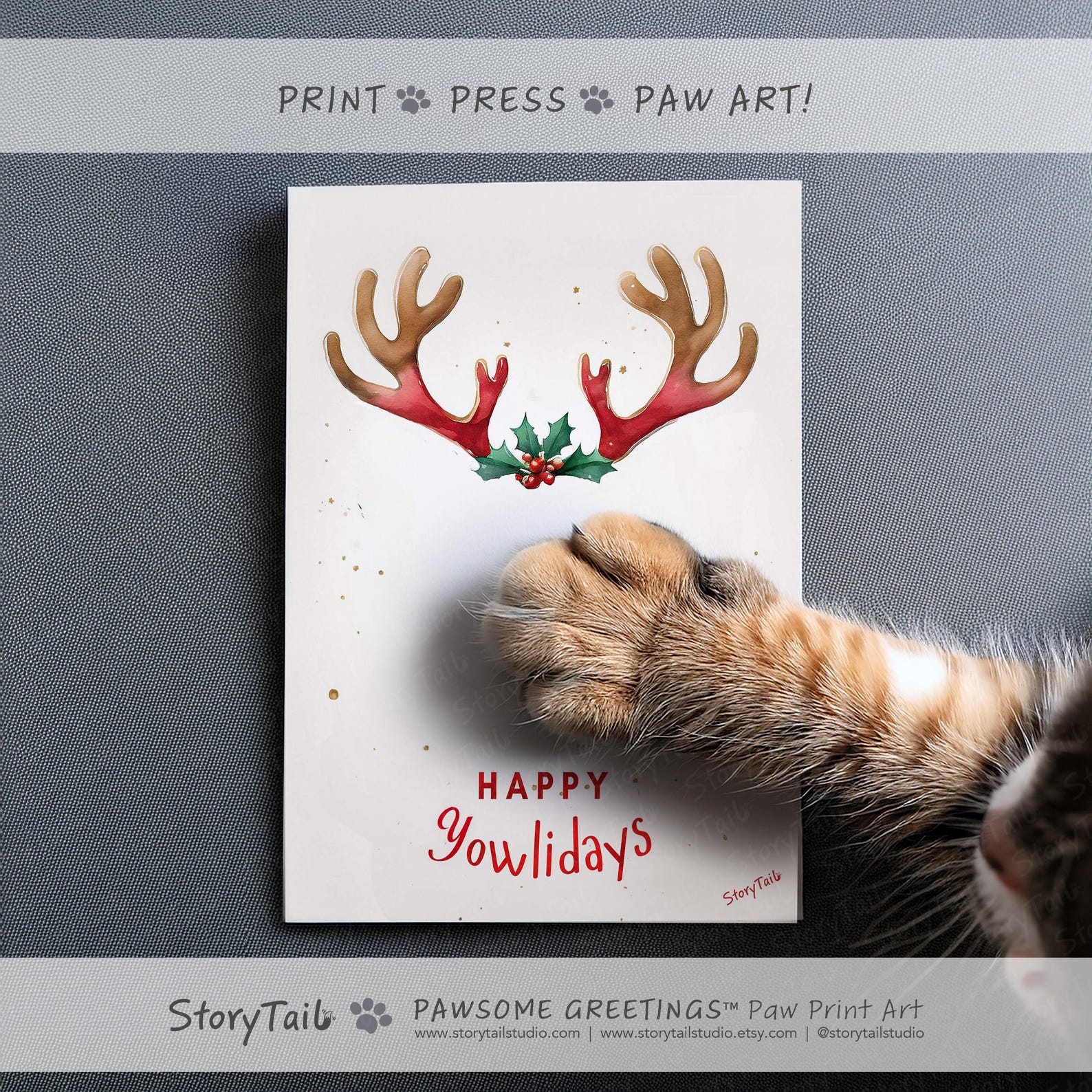 Reindeer Paw Print Card Template Bundle | Christmas Holiday Greeting ...