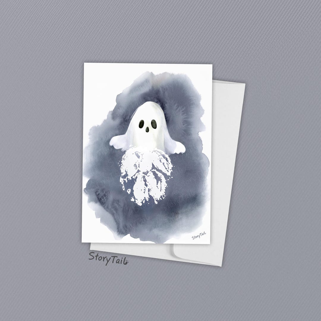 Ghost Paw Print Card | Halloween Template | DIY Pet Greeting | Spooky ...