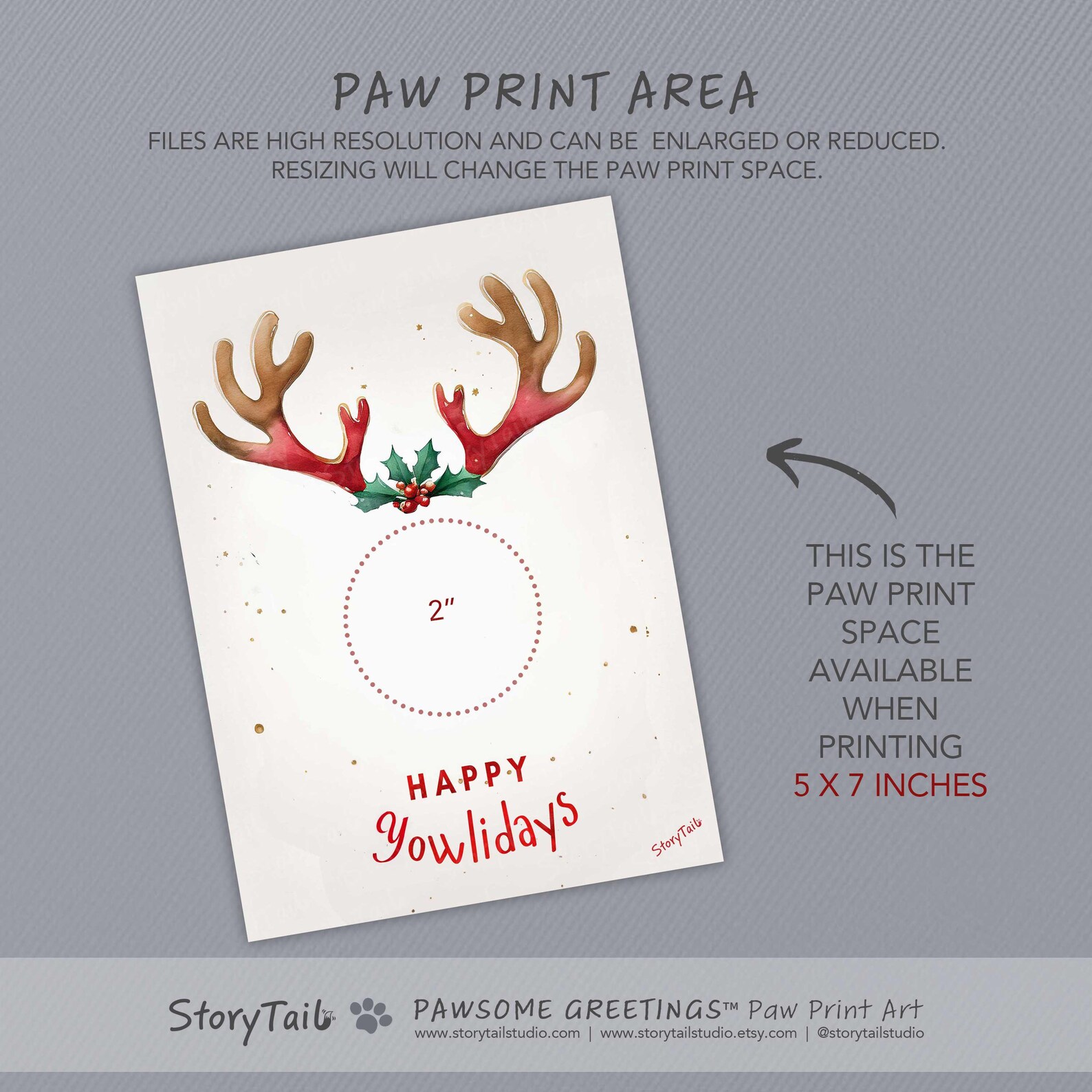 Reindeer Paw Print Card Template Bundle | Christmas Holiday Greeting ...