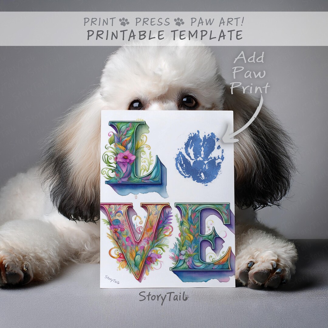 Flower Love Paw Print Art Template | Valentine’s Day Anniversary ...