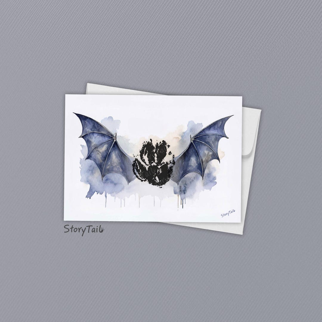 Halloween Paw Print Card Printable | Bat Art Template | DIY Spooky Pet ...