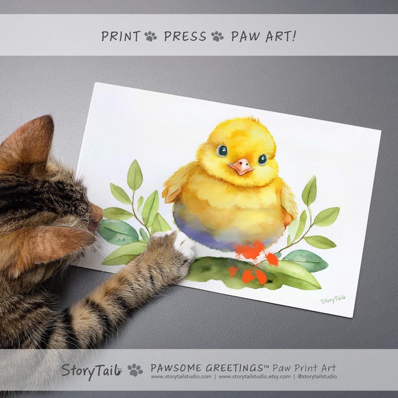 Easter Chick Paw Print Greeting Card Template | Spring Printable Pet ...