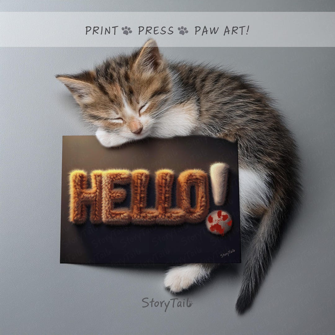 Furry Hello Paw Print Card Template | Everyday Greeting Notecard ...