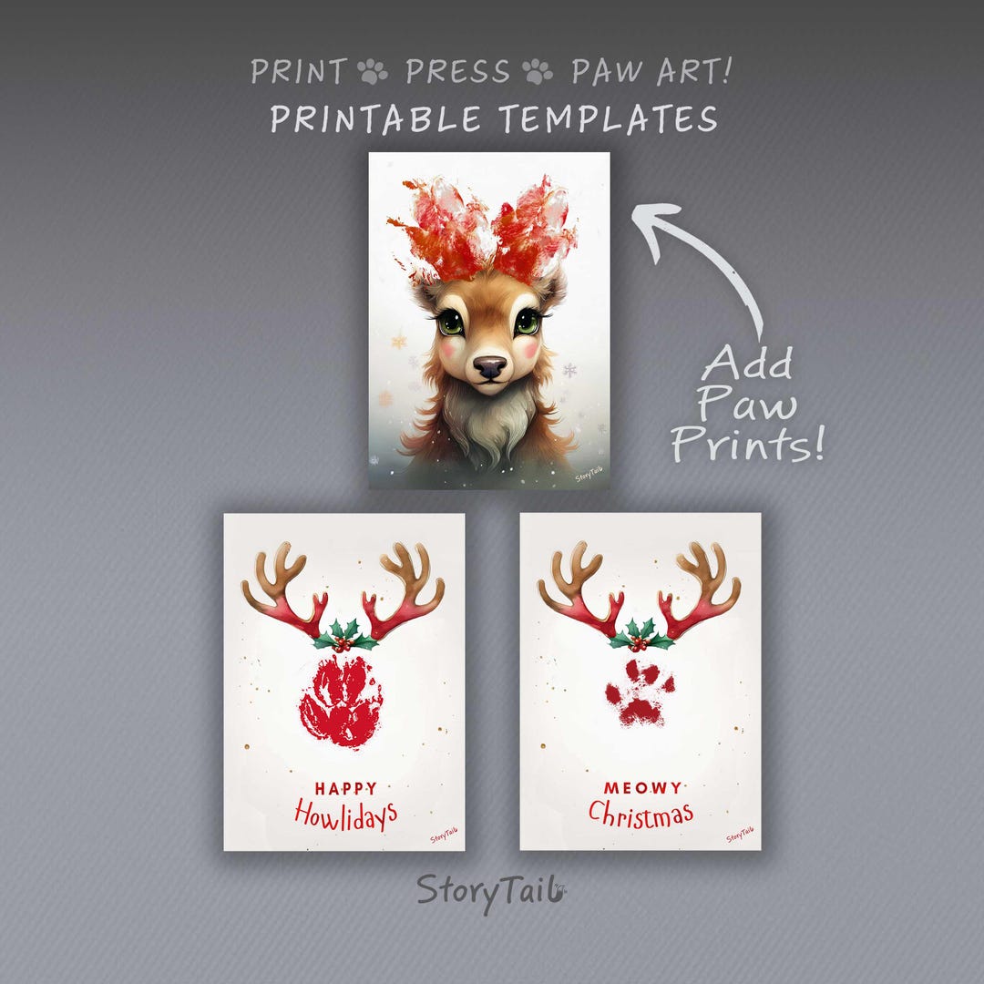 Reindeer Paw Print Card Template Bundle | Christmas Holiday Greeting ...