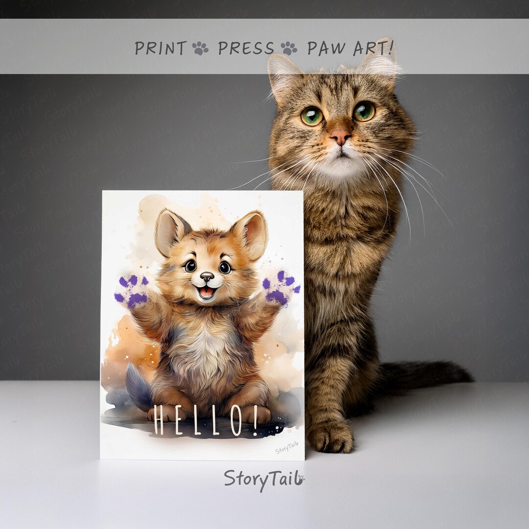 Hello! Animal Paw Print Card Template | Everyday Greeting Notecard ...
