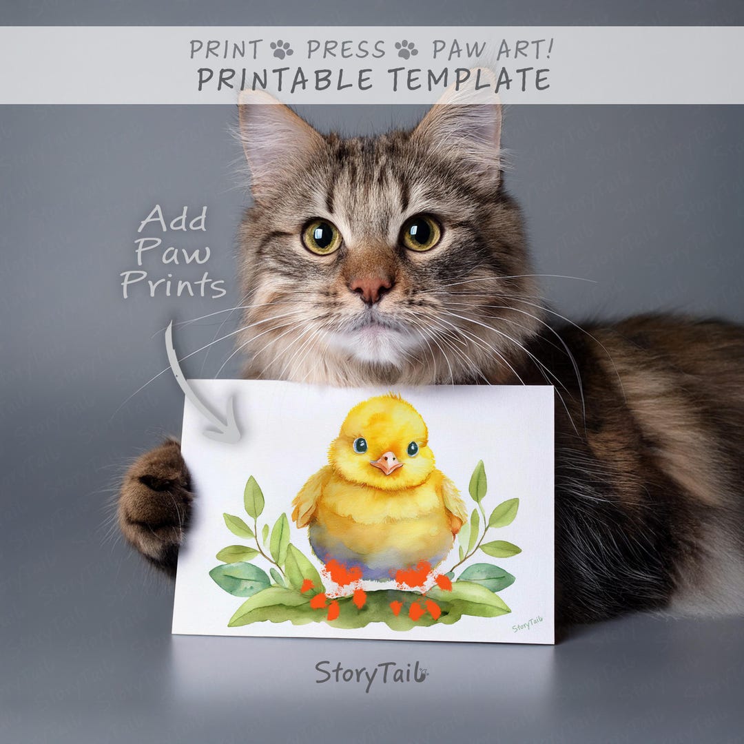 Easter Chick Paw Print Greeting Card Template | Spring Printable Pet ...