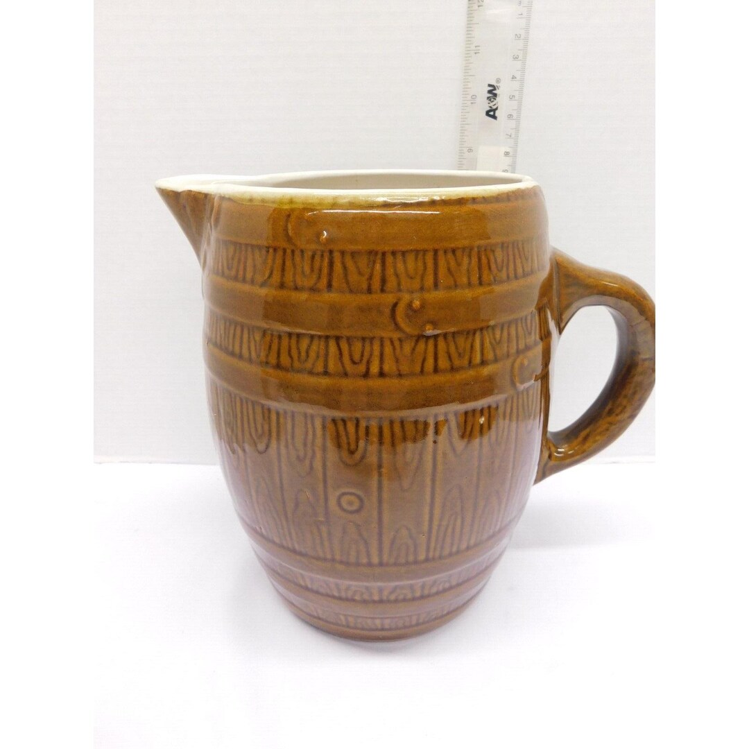 Vintage Uhl Stoneware Pottery Barrel Pitcher Brown Glaze - Etsy