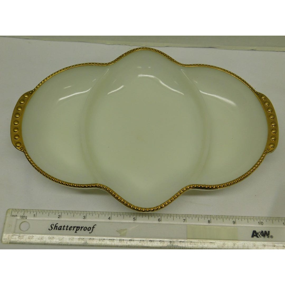 VTG Fire King Divided Oven Ware Milk Glass 3 Section Serving Dish 22K ...
