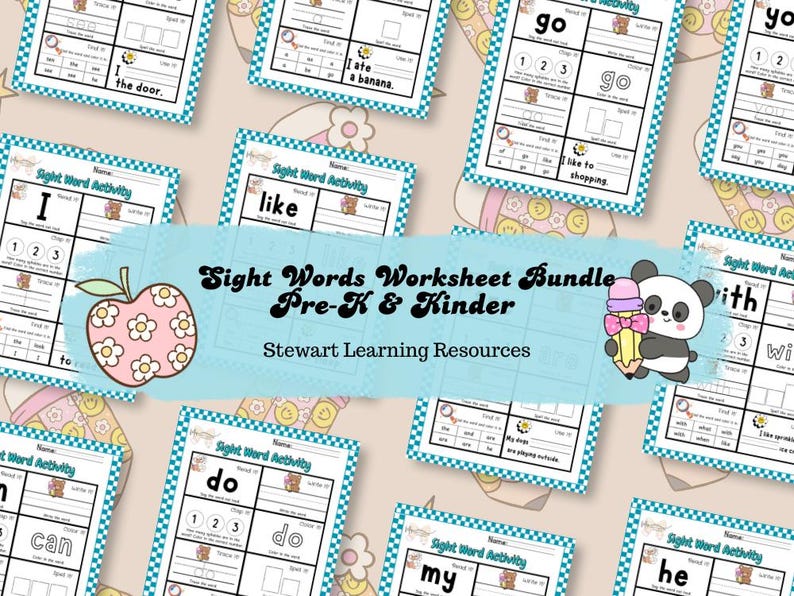 Sight Words Worksheet Bundle for Prek & Kindergarten | Tracing Reading ...