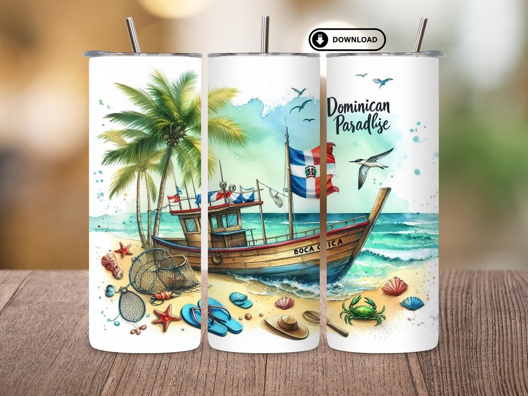 Dominican Republic Flag Boat 20oztumbler Wrap Png,beach Scene ...
