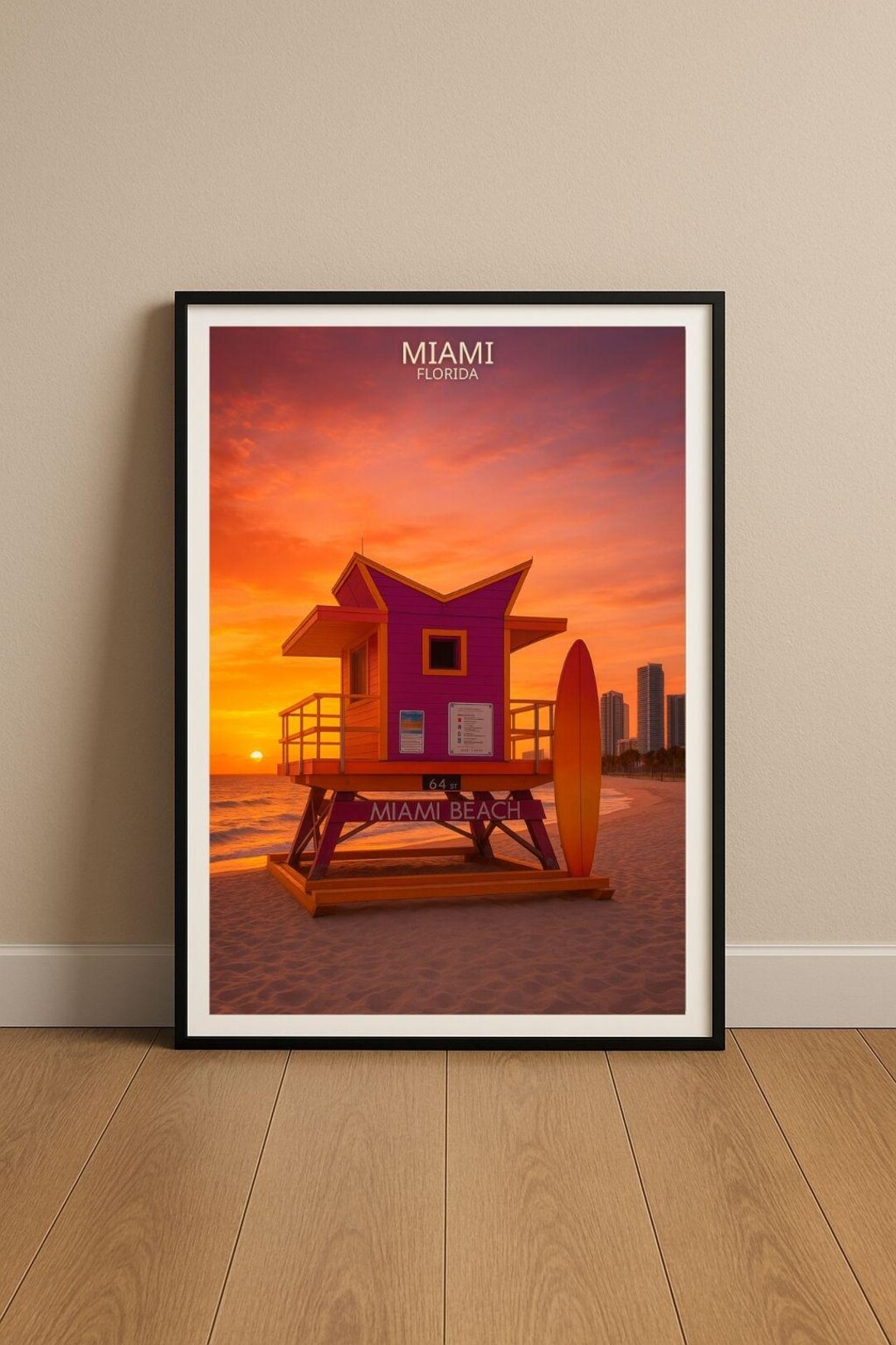 Miami Beach Digital Travel Poster – Ocean Sunset Printable Wall Art - Etsy