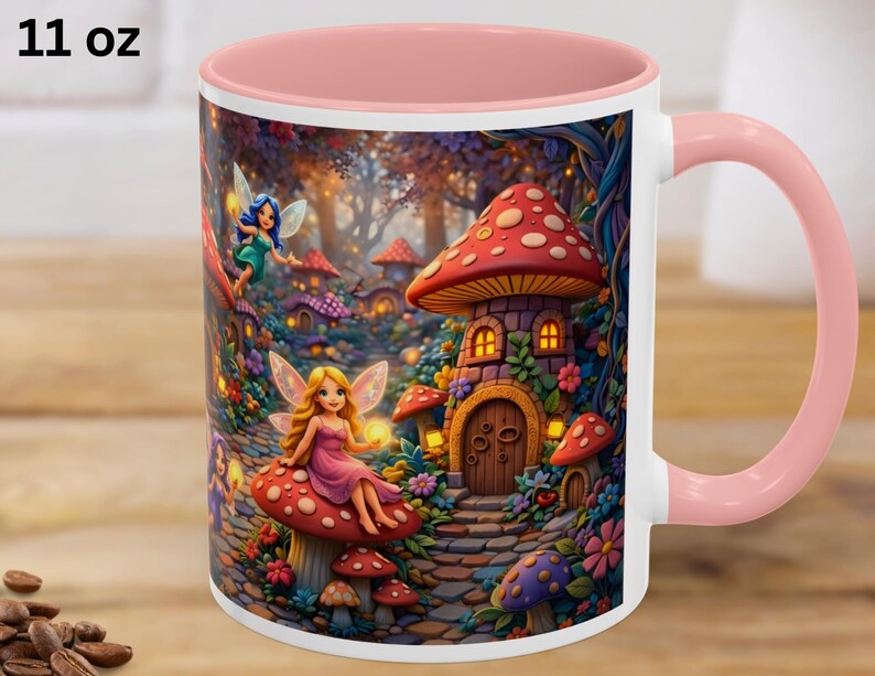 Whimsical Fairy Mushroom Village Mug, Enchanted Forest Art Cup, Magical ...