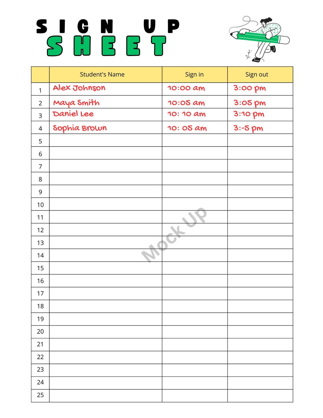 Student Sign up Sheet, Classroom Attendance Tracker, School Check in ...