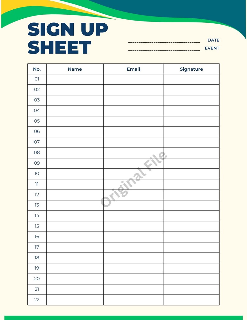 Event Sign up Sheet, Volunteer Registration Log, Meeting Attendance ...