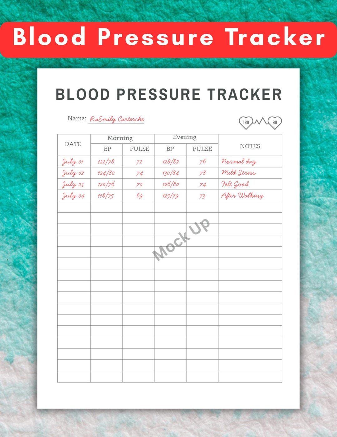 Blood Pressure Tracker Log, Morning Evening BP Chart, Pulse Monitoring ...