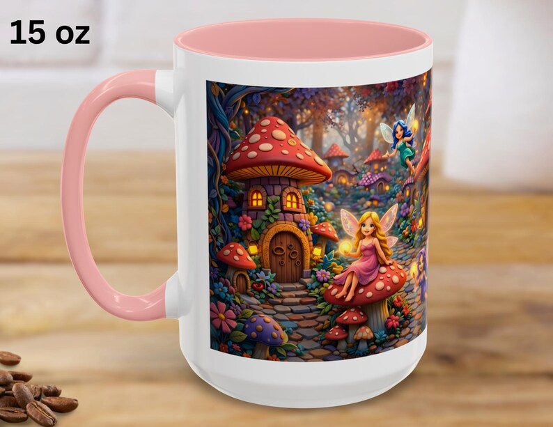 Whimsical Fairy Mushroom Village Mug, Enchanted Forest Art Cup, Magical ...