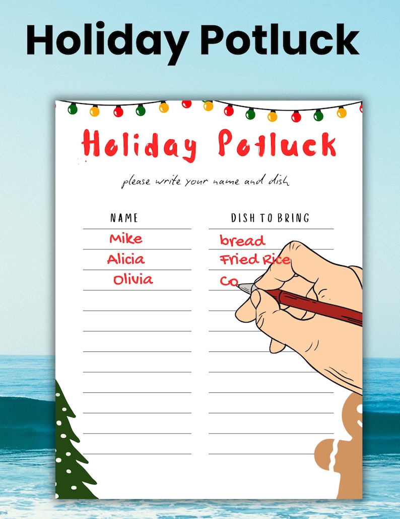 Holiday Potluck Sign up Sheet, Christmas Party Planner Form, Festive ...