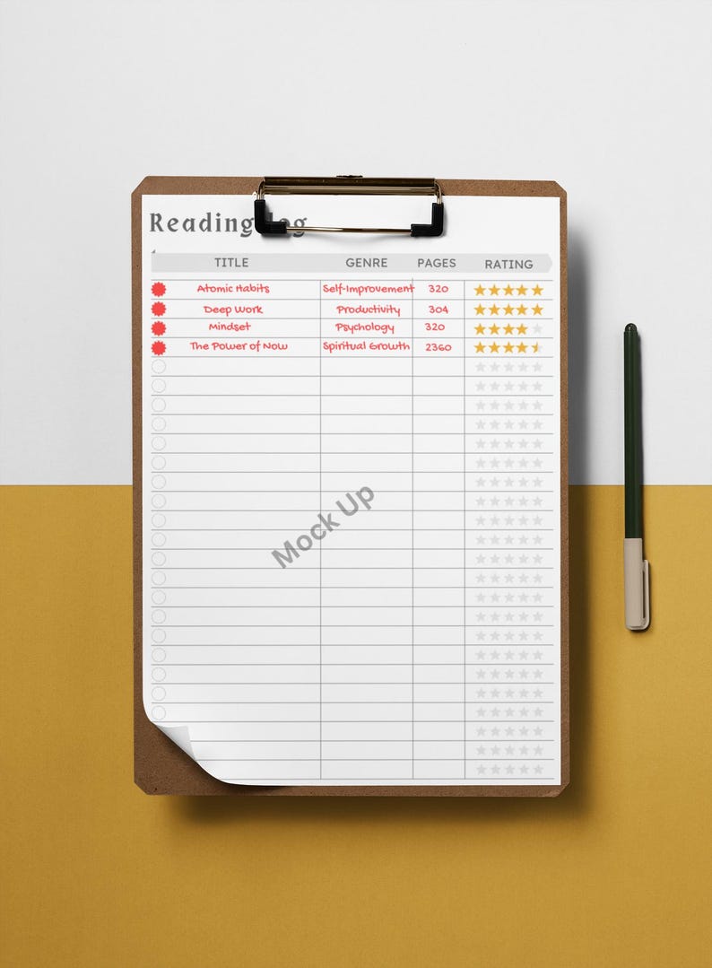 Literature Tracker Log, Title Genre Pages Rating Chart, Minimal Library ...