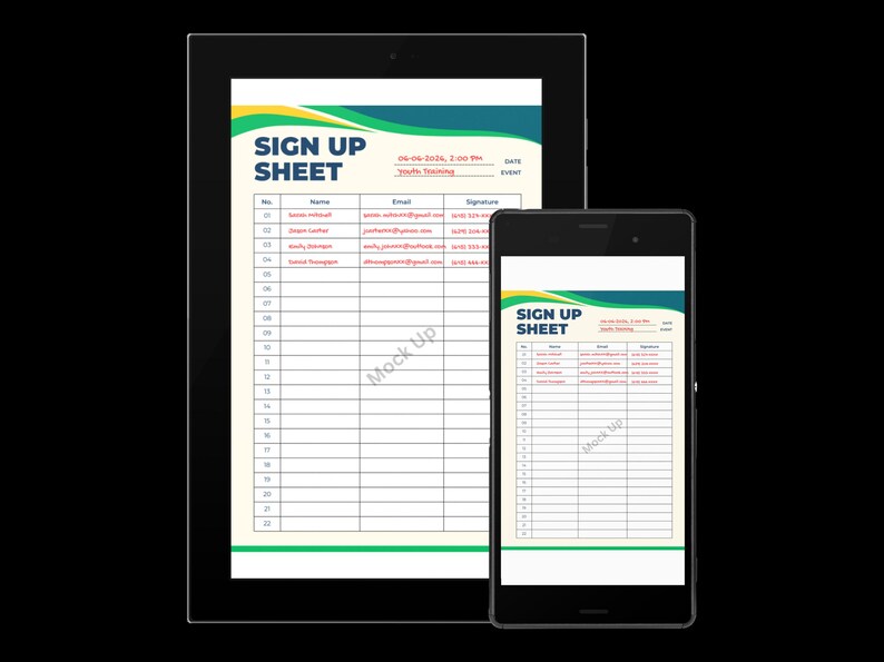 Event Sign up Sheet, Volunteer Registration Log, Meeting Attendance ...