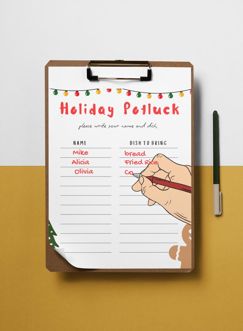 Holiday Potluck Sign up Sheet, Christmas Party Planner Form, Festive ...