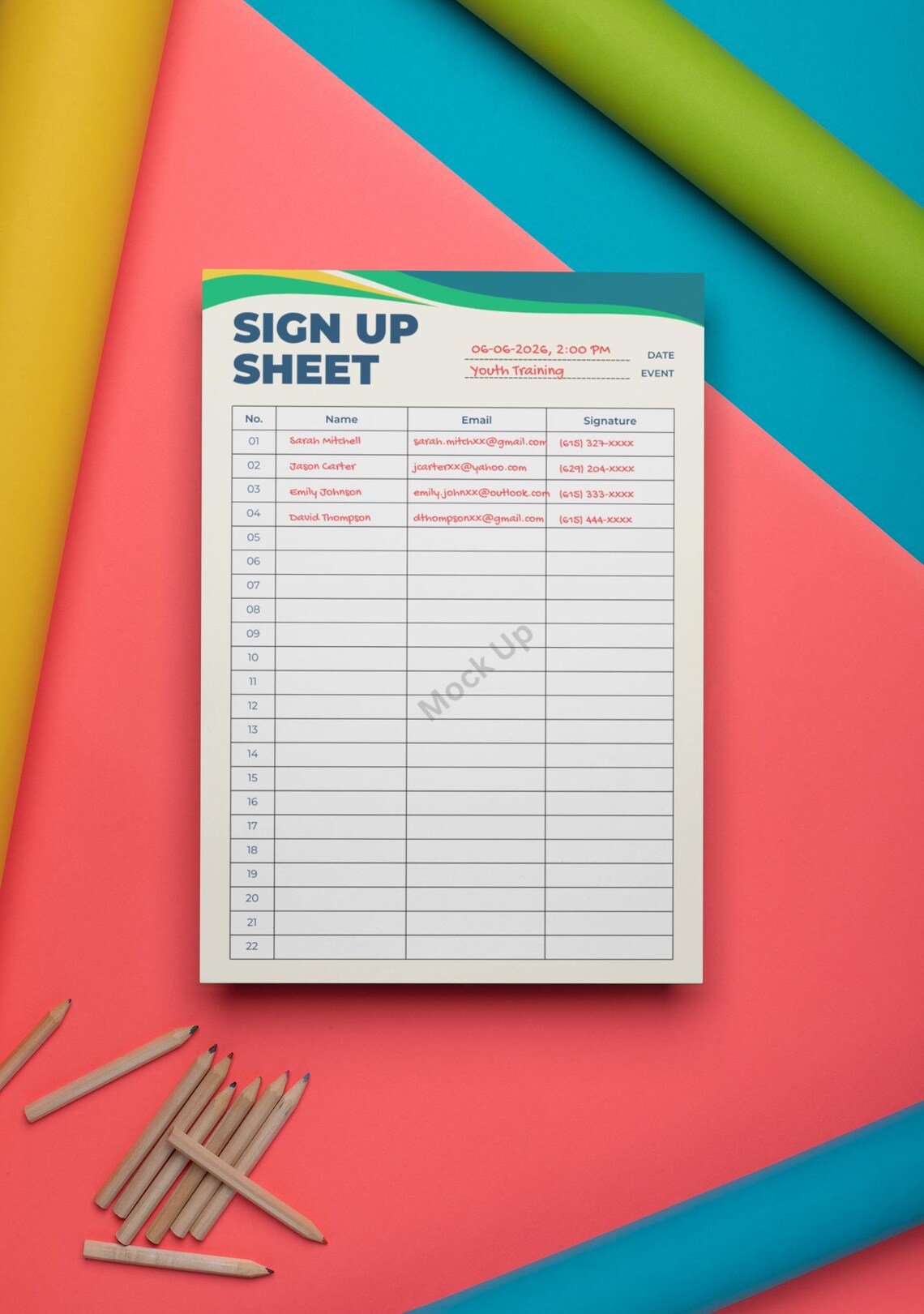 Event Sign up Sheet, Volunteer Registration Log, Meeting Attendance ...