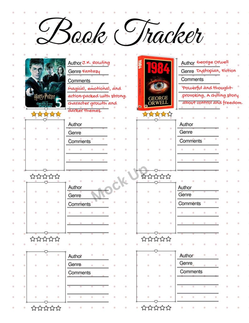 Book Tracker Reading Log, Cute Reading Journal Page, Book Review Sheet ...