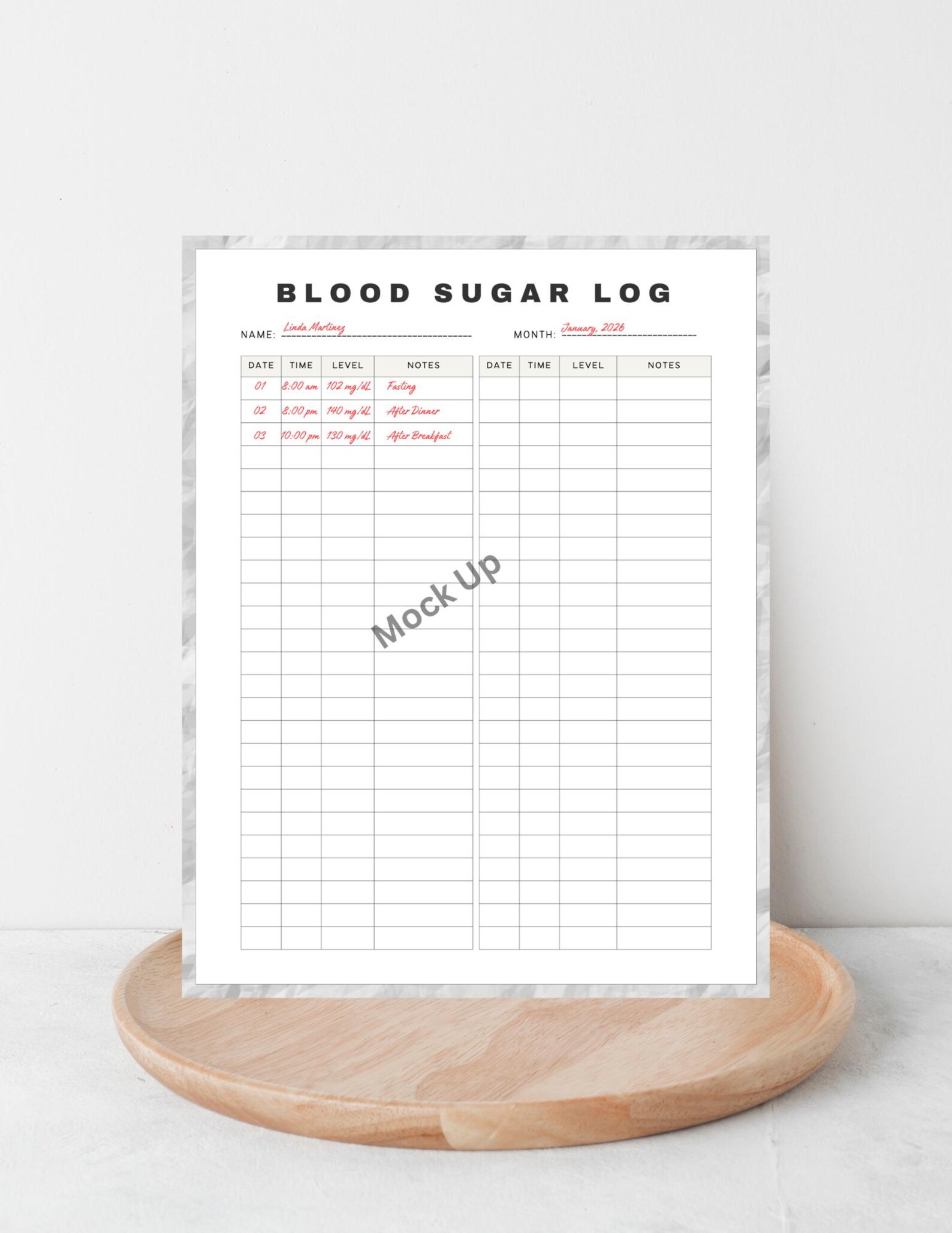 Blood Sugar Log Sheet, Daily Glucose Tracker, Diabetes Monitoring Chart ...