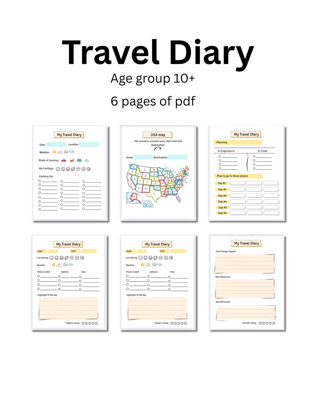 Travel Journal, Kids Travel Diary, Printable Vacation Planner, Travel ...