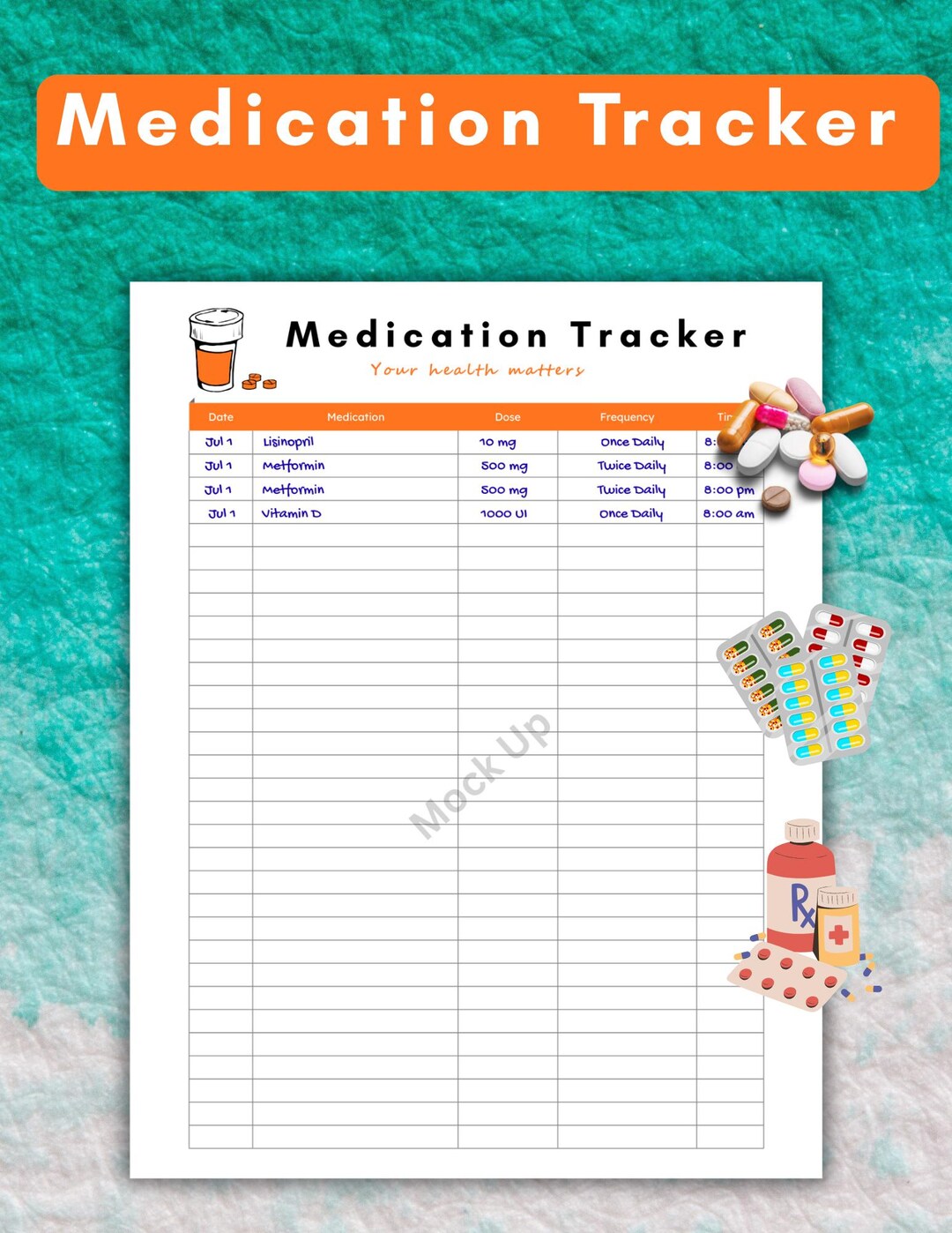 Medication Tracker Log, Daily Dose Schedule Chart, Prescription ...