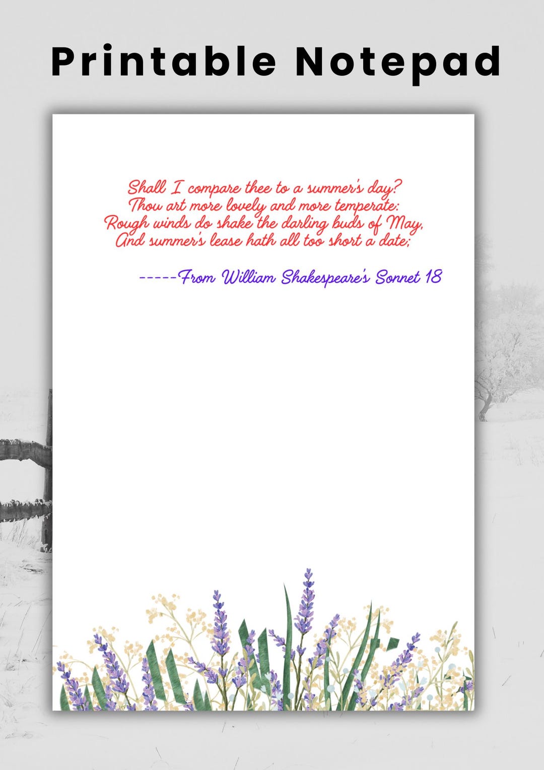 Floral Lined Writing Paper A4, Lavender Notes Sheet, Minimal Letter ...