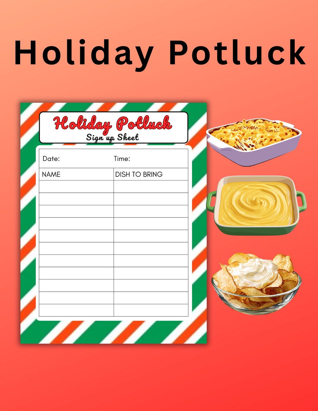 Holiday Potluck Sign up Sheet, Festive Party Planner Form, Christmas ...