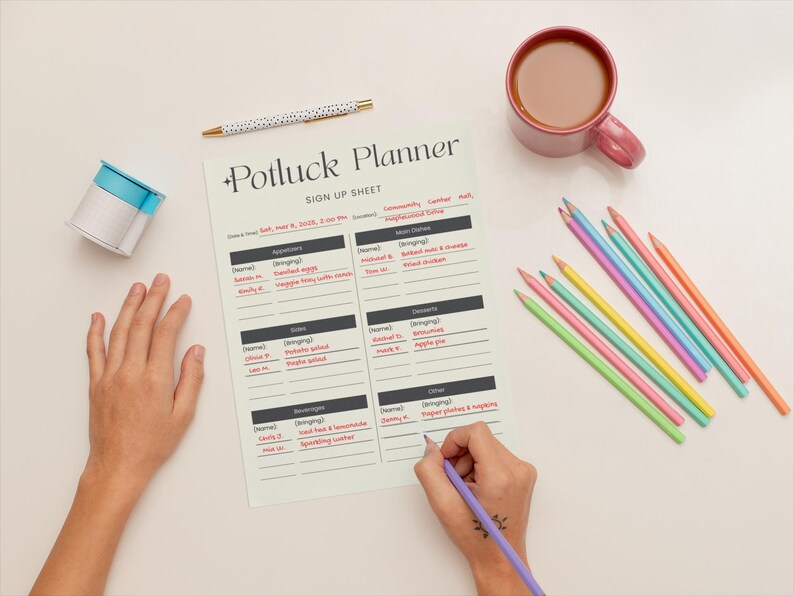Holiday Potluck Sign up Sheet Parties, Events, Gatherings, Office Meals ...