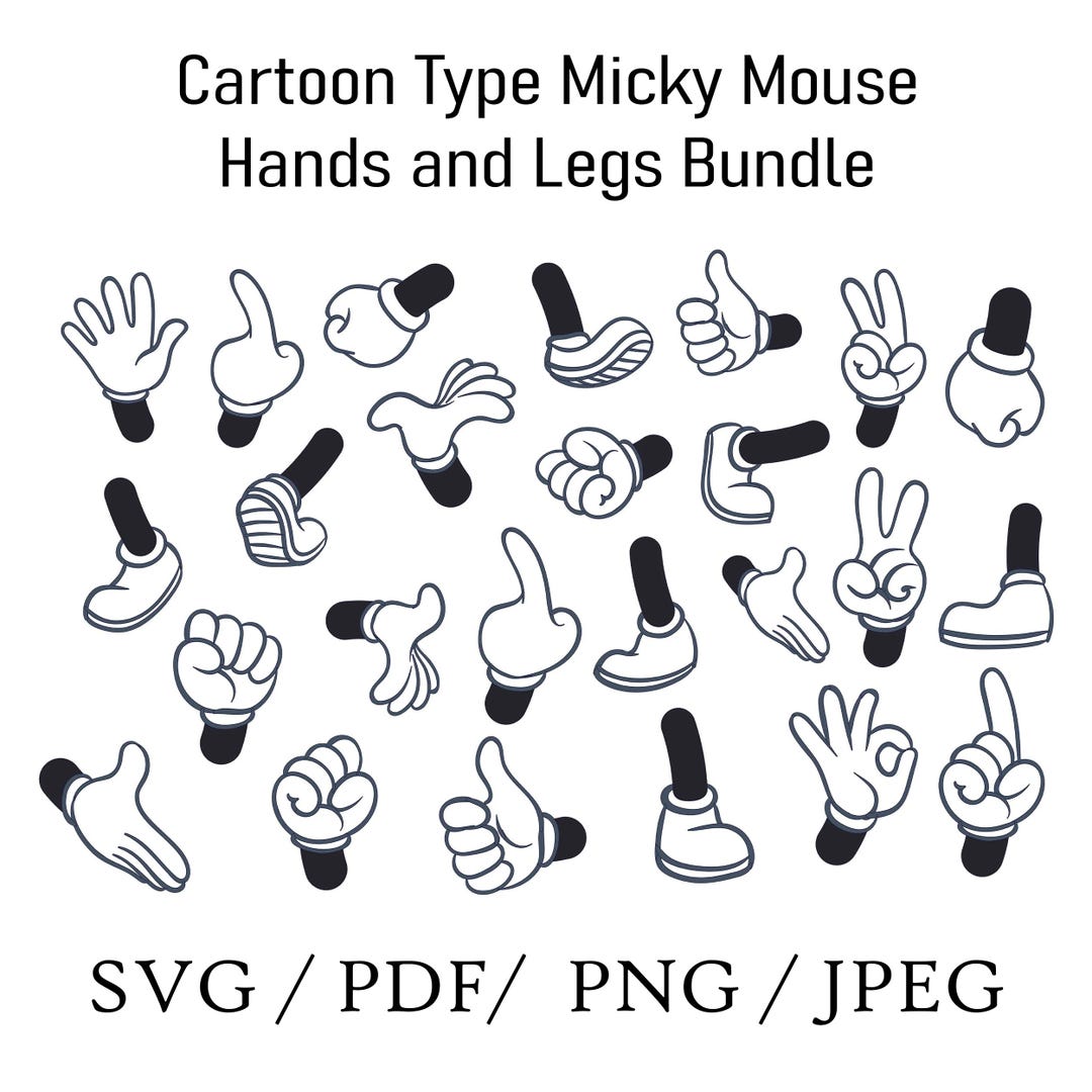 Mickey Mouse Hands and Legs SVG Bundle | Cartoon Clip Art (digital ...